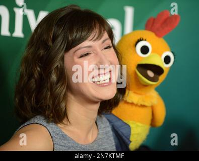 Kelly Vrooman, left, and Chica the Chicken of "The Chica Show" arrive ...