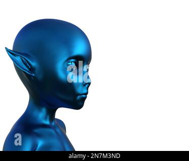 3d render. Portrait of a blue elf on a white background Stock Photo - Alamy