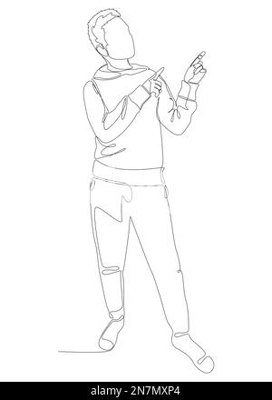 One continuous line of Male pointing with finger at another man. Thin ...