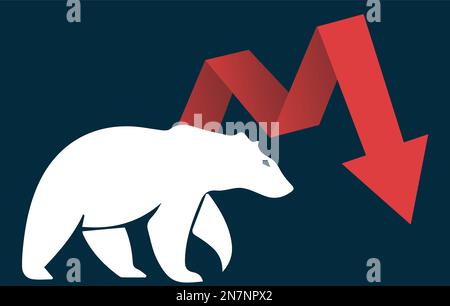 Bear run or bearish market trend in crypto currency or stocks. Trade exchange red background ...