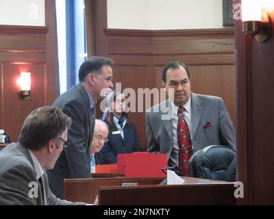 Alaska state Sen. Donny Olson, right, speaks with Sen. John Coghill on ...