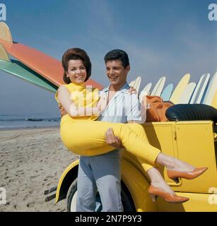Annette Funicello on beach Frankie Avalon Dick Clark 1977 Stock Photo - Alamy