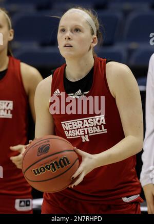 Nebraska guard Lindsey Moore (00) stretches during an NCAA college ...