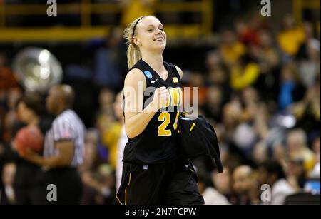 Iowa guard Jaime Printy reacts at the end of a first-round game against ...