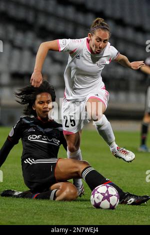 Olympique Lyon's Wendie Renard, left, and Broendby's Rebecca Maria ...