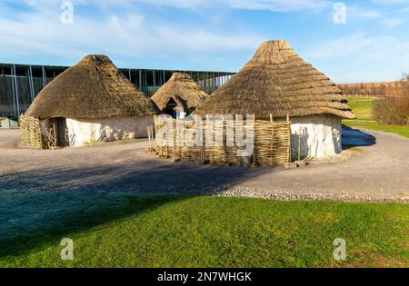Reconstruction of Neolithic round houses buildings, Stonehenge ...