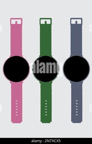a smart watches of different colors collage vector graphics Stock ...