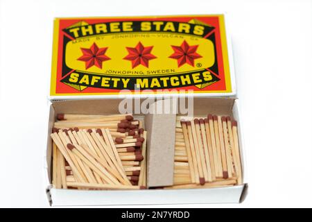 Cairo, Egypt, February 9 2023: Three stars safety matches Jonkoping ...