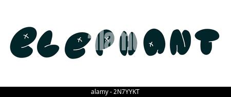 Elephants text lettering. Vector illustration in cartoon flat style ...