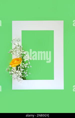 Memorial RIP background border. Rose freesia flower on white frame on ...
