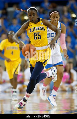 California forward Gennifer Brandon (25) reaches in to knock the ball ...
