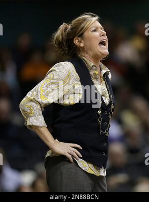 Vanderbilt head coach Melanie Balcomb argues a call during the second ...