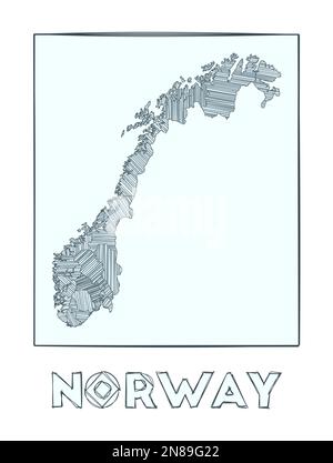 Norway outline map with the handwritten country name. Continuous line ...