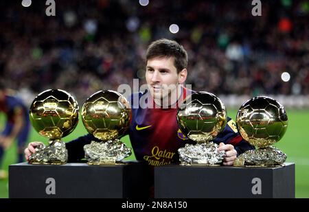 Lionel Messi awards in FC Barcelona museum at Camp Nou Stock Photo - Alamy