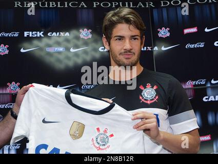 Former AC Milan striker Alexandre Pato poses wearing a Corinthians ...