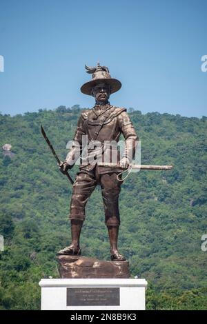 King Taksin great statue in front of Wat Pak Nam Jolo in Chachoengsao ...
