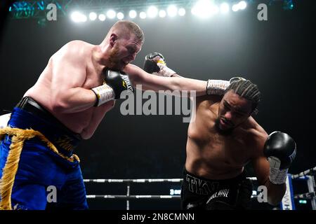 Harry Armstrong (left) in action against Jeamie 'TKV' Tshikeva in the ...