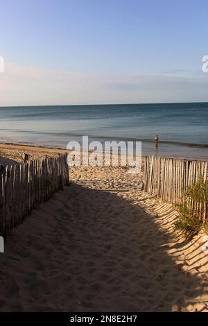 Sandy quiet beach with a lone swimmer, Ile de |R|e, Charente Maritime ...