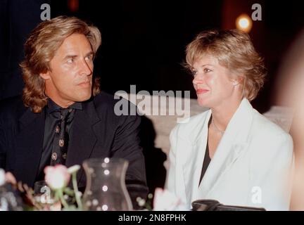 Actor Don Johnson and his fiance, actress Melanie Griffith, an Oscar ...