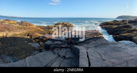 Famous Thunder Hole rocky shoreline on Acadia National park on the ...