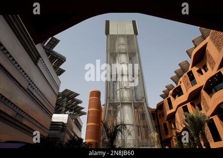 The wind tower at Masdar City in Abu Dhabi, UAE Stock Photo - Alamy