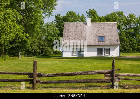 Rear view of old 1809 French regime cottage style home with white ...