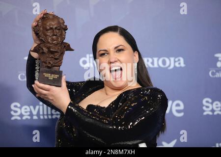 Actress Laura Galan poses with her Goya award for Best new actress for ...