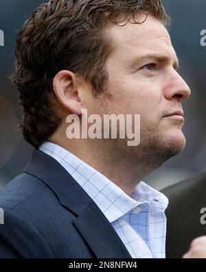Seattle Seahawks general manager John Schneider watches as players warm ...