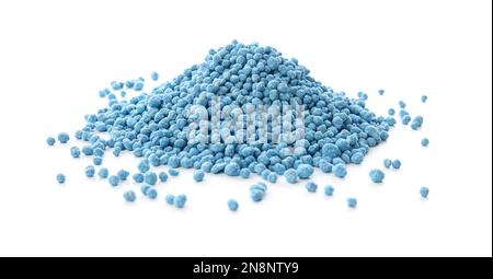 Pile of blue granular fertilizer isolated on white background Stock ...