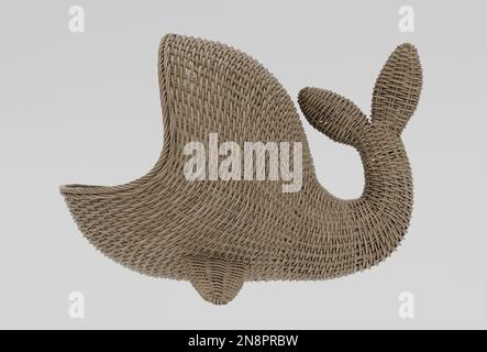 whale bamboo Basket Wicker with cloth minimal 3d rendering on white ...