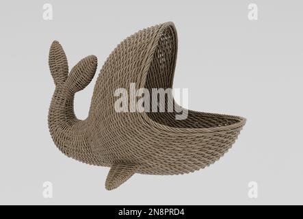 whale bamboo Basket Wicker with cloth minimal 3d rendering on white ...