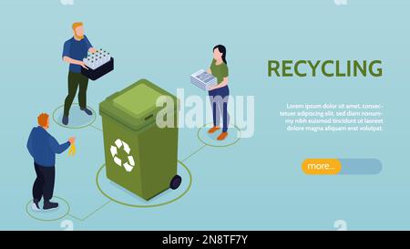 Isometric recycling horizontal banner with editable text more button ...