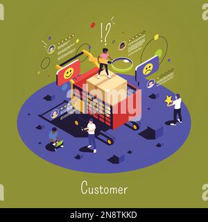 Customer isometric composition with people performing quality control ...