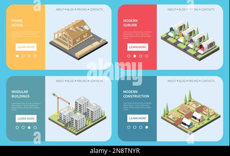 Set of isolated modular frame building isometric icons with images of ...