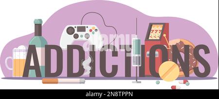Bad habits cartoon icons set with unhealthy addiction symbols isolated ...