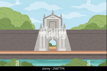 Philippines travel cartoon poster with Manila cathedral in forest ...