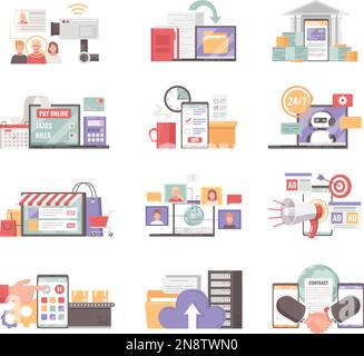 Digital transformation flat icons set with digitalization symbols ...