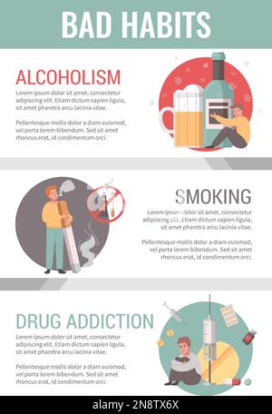 Bad habit infographics set with smoking and drug abuse addiction ...