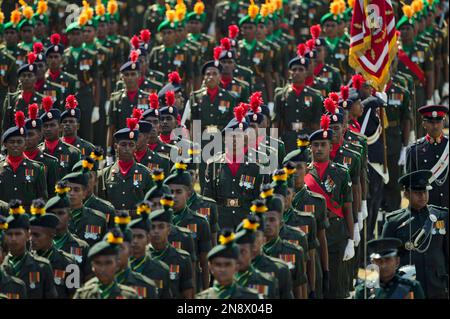 Sri Lankan army officers march during the 73rd Independence Day parade ...