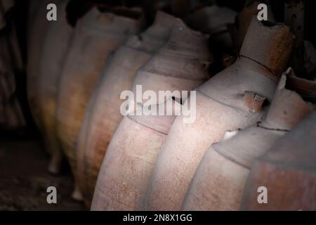 Closup of ancient roman pottery/ceramic containers in Pompeii Stock ...