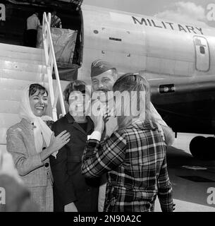 Air Force Col. Robin Olds, left, talks with Brig. Gen. Franklin Nichols ...