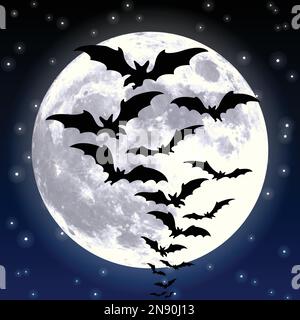 flying colony flock of scary cartoon halloween bats vector illustration ...