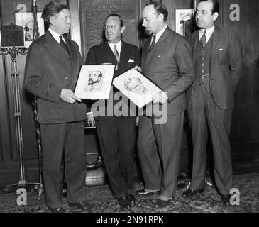From left, producer Jesse Lasky, his wife, Bessie Lasky, and their son ...