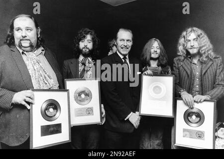 Peter Grant Manager of the group Led Zeppelin in his office Stock Photo ...