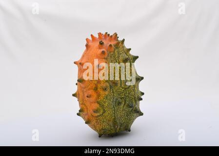 Fresh horn melon, "Kiwano or Karera" on an isolated white background ...