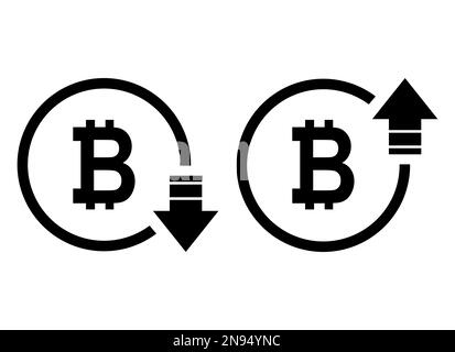 Set of cost symbol bitcoin increase and decrease icon. Money vector symbol isolated on ...