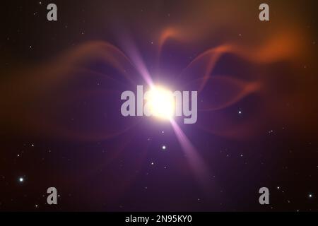 Pulsar in deep space. Collapse of a stellar core to a neutron star. 3D ...