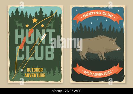 Hunting club retro posters. Eat, sleep, hunt. Vector illustration ...