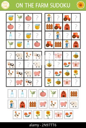 Vector on the farm cut and glue activity. Crafting game with cute farm ...