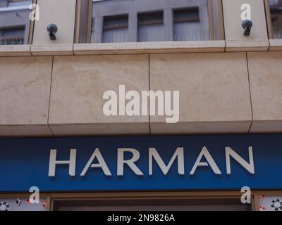 Harman sign and logo on a corporate campus in Silicon Valley. Harman ...